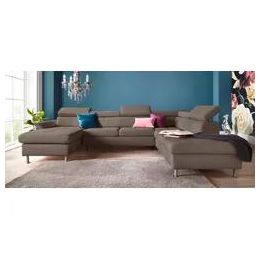 Wohnlandschaft exxpo - SOFA FASHION "Maretto, bequem und komfortabel, viel Platz, Breite 330cm, U-Form", beige (sahara), B:330cm H:96cm T:230cm, Luxus-Microfaser Vintageoptik (100% Polyester);Webstoff, Sofas, Wohnlandschaft, inkl. Kopfteilverstellung f&uuml;r mehr Sitzkomfort, wahlweise Bettfunktion