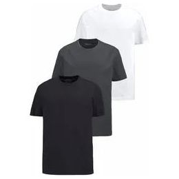 MAN'S WORLD T-Shirt MAN'S WORLD, Herren, Gr. 44/46 (S), schwarz-wei&szlig; (schwarz, anthrazit, wei&szlig;), Single Jersey, Obermaterial: 100% Baumwolle, unifarben, Basic, normal, Rundhals, normaler Saum, Shirts T-Shirt, Kurzarm, normale Passform, aus Baumwolle, im 3er-Pack, Topseller