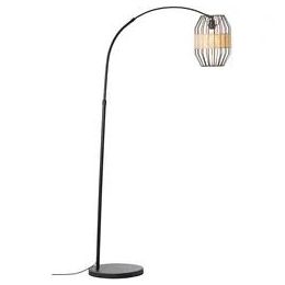 Brilliant Bogenlampe "Slope", schwarz (schwarz, natur), 1, H: 171cm, 1 Stk., Leuchten, mit Fu&szlig;schalter, 171 cm H&ouml;he, E27, Metall/Textil, schwarz/natur, Bogenlampe