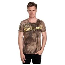 T-Shirt Rusty Neal, Herren, Gr. XXL, braun, 100% Baumwolle, bedruckt, normal, Rundhals, Shirts T-Shirt, mit toller Batik-Optik