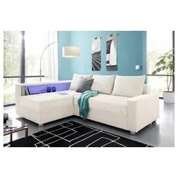 Ecksofa Collection AB "Relax L-Form", grau (hellgrau, wei&szlig;), B:223cm H:84cm T:91cm, Zierkissen: 100%Polyester;Struktur (100% Polyester);Microfaser PRIMABELLE (100% Polyester);Kunstleder SOFTLUX / Struktur (80% Polyester, 20% Acryl);Microfaser PRIMABELLE (100% Polyester) / Struktur (80% Polyester, 20% Acryl), Sofas, Ecksofa, inklusive Bettfunktion, Federkern, wahlweise mit RGB-LED-Beleuchtung