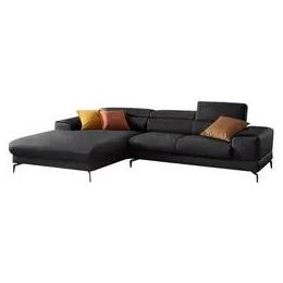 Ecksofa W.Schillig "Piedroo, Designsofa mit tollem Sitzkomfort, elegant und bequem, L-Form", grau (anthrazit s37), B:303cm H:70cm T:193cm, Stoff S37 (100% Polyester): Luxus-Microfaser in Lederoptik, Sofas, Ecksofa, Kopfteilverstellung, wahlweise mit Sitztiefenverstellung, Breite 303cm