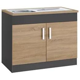 Sp&uuml;lenschrank KOCHSTATION "KS-Gera", grau (eiche, anthrazit), B:100cm H:85cm T:60cm, Holzwerkstoff, Schr&auml;nke, Sp&uuml;lenschrank, Breite 100 cm