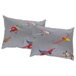 Dekokissen WIRTH "Planes Action" Gr. 3, grau (grau, gemustert), B:40cm L:60cm, Polyester, Dekokissen_Sitzkissen_Kissenh&uuml;llen, Disney, Kissenh&uuml;lle ohne F&uuml;llung, 2 St&uuml;ck