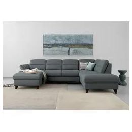 Sit & More Wohnlandschaft SIT & MORE "Mellum U-Form", grau (dunkelgrau), B:306cm H:87cm T:212cm, 100% Polyester, Sofas, Wohnlandschaft, Federkern, wahlweise mit Bettfunktion, Stauraum und Armteilfunktion