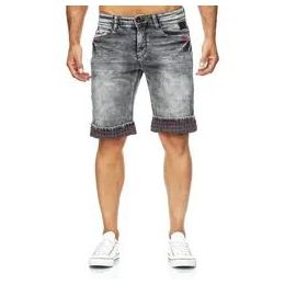 Shorts Rusty Neal "Karsley", Herren, Gr. L, EURO-Gr&ouml;&szlig;en, grau, 98% Baumwolle, 2% Elasthan, unifarben, Hosen Shorts, mit kariertem Umschlag
