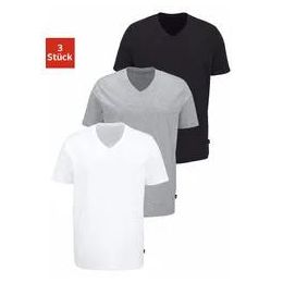 T-Shirt Bruno Banani, Herren, Gr. S, schwarz-wei&szlig; (schwarz, wei&szlig;, grau, meliert), Jersey, Obermaterial: 95% Baumwolle, 5% Elasthan, unifarben, Basic, bequem h&uuml;ftbedeckend, V-Ausschnitt, abgesteppte Kante, Shirts Multipacks Unterhemd, mit V-Ausschnitt, perfekte Passform, aus elastischer Baumwolle