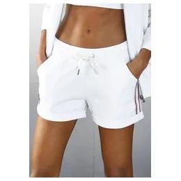 H.I.S. Strandshorts H.I.S, Damen, Gr. 32/34, N-Gr, wei&szlig;, Sweatware, Obermaterial: 77% Baumwolle, 20% Polyester, 3% Elasthan, unifarben mit Farbeins&auml;tzen, Basic kurz, Hosen Sweatshorts, mit seitlichen Tapestreifen