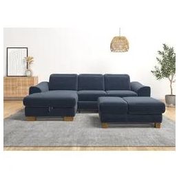 Ecksofa Home Affaire "Dundee L-Form", blau (graublau), B:264cm H:86cm T:170cm, Sofas, Ecksofa, wahlweise mit Kopfteilverstellung und zus&auml;tzlich mit Bettfunktion