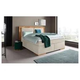 Boxspringbett Home Affaire "Cup", beige, B:230cm L:206cm, Bezug: Luxus-Microfaser (100% Polyester);Bezug: Microfaser (100% Polyester), Komplettbetten, Boxspringbett, mit LED-Beleuchtung, Massivholzrahmen und Topper, in 2 H&auml;rtegraden