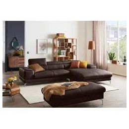 Polsterhocker W.Schillig "piedroo, Designsofa mit tollem Sitzkomfort, bequem, L-Form", braun (mocca z69), B:141cm H:42cm T:70cm, Longlife Xtra-Leder Z69: Das feinnarbige, gedeckte Softleder Z69 besticht durch seine au&szlig;ergew&ouml;hnliche Weichheit im trendigen &raquo;Vintage-Look&laquo;, Hautst&auml;rke 0, 9 - 1, 1 mm, Hocker, Polsterhocker, F&uuml;&szlig;e in Silber matt
