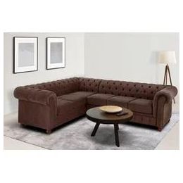Chesterfield-Sofa Home Affaire "Chesterfield Ecksofa, auch in Leder L-Form", braun, B:250cm H:74cm T:210cm, Luxus-Microfaser (94% Polyester, 5% Nylon, 1% Spandex);Microfaser Antiklederoptik (100% Polyester);NaturLEDER (echtes italienisches Rindsleder), Sofas, hochwertige Knopfheftung, langer Schenkel links oder rechts w&auml;hlbar