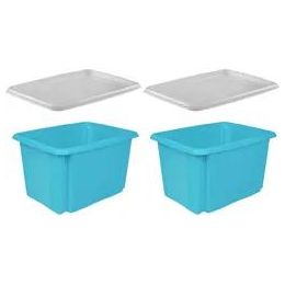 Stapelbox keeeper "emil", blau, B:34,5cm H:27cm T:44,5cm, Polypropylen, Aufbewahrungsboxen, Stapelbox, 30 L, mit Deckel, hochwertiger Kunststoff