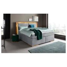 Boxspringbett Home Affaire "Cup", grau (light grau), B:230cm L:206cm, Bezug: Luxus-Microfaser (100% Polyester);Bezug: Microfaser (100% Polyester), Komplettbetten, Boxspringbett, mit LED-Beleuchtung, Massivholzrahmen und Topper, in 2 H&auml;rtegraden