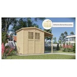 Gartenhaus Konifera "Alto 2 PLUS Fineline Satteldach", beige (naturbelassen), ohne Fu&szlig;boden, ohne R&uuml;ck- und Seitenwand, Massivholz, Gartenh&auml;user, Gartenhaus, mit Anbaudach