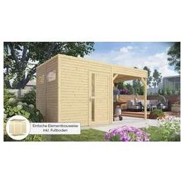 Gartenhaus Konifera "Cubus 2 Lounge", beige (naturbelassen), Fu&szlig;boden im Gartenhaus, ohne R&uuml;ck- und Seitenwand, ohne Dacheindeckung, Massivholz, Gartenh&auml;user, Gartenhaus, mit Anbaudach