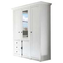 Kleiderschrank Home Affaire "California Landhaus W&auml;scheschrank mit Spiegel, 147 oder 236cm breit", wei&szlig; (pinie wei&szlig;), B:147cm H:206cm T:64cm, FSC-zertifizierter Holzwerkstoff, Schr&auml;nke, Kleiderschrank, INKLUSIVE komplette Innenausstattung, mit einzigartigen Griffen, Topseller