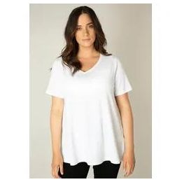 T-Shirt Base Level Curvy "Alba", Damen, Gr. 46, wei&szlig;, Single Jersey, Obermaterial: 94% Viskose, 6% Elasthan, unifarben, figurumspielend h&uuml;ftlang, V-Ausschnitt, abgesteppt, Shirts T-Shirt, mit V-Ausschnitt