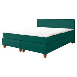 Boxspringbett Alina, gr&uuml;n (opalgr&uuml;n dmo 123), B:161cm L:206cm, Samt DMO (100% Polyester), Komplettbetten, Boxspringbett, inklusive Matratze und Topper, in diversen Ausf&uuml;hrungen