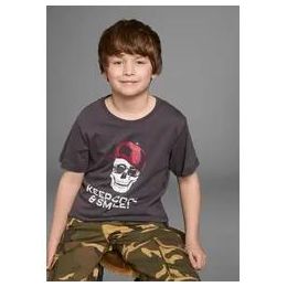 T-Shirt Kidsworld "Mit Spr&uuml;che-Print: KEEP COOL...", Jungen, Gr. 152/158, grau (anthrazit), Jersey, Obermaterial: 100% Baumwolle, bedruckt, Basic, Basic, Rundhals, Shirts T-Shirt, kurz&auml;rmelig, basic geschnitten, Rundhalsausschnitt, aus Baumwolle
