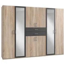 Kleiderschrank wimex "Diver Dreht&uuml;renschrank mit Spiegel, 180, 225 o. 270cm breit", grau (struktureichefb hell, graphit, griffe alu), B:270cm H:207cm T:58cm, Schr&auml;nke, Kleiderschrank, Bestseller Schlafzimmerschrank wahlweise 3 Innenausstattungen, Topseller