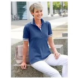 Poloshirt Casual Looks "Poloshirt", Damen, Gr. 54, blau (jeansblau), 95% Baumwolle, 5% Elasthan, unifarben, V-Ausschnitt, Shirts