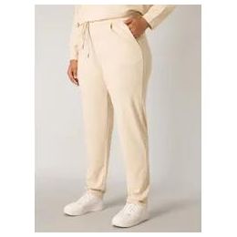 Sweathose Base Level Curvy "JOANNA", Damen, Gr. 52, N-Gr, beige (light beige), Sweatware, Obermaterial: 60% Viskose, 35% Polyamid, 5% Elasthan, unifarben, bequem lang, Hosen Sweathose, mit Kordelzug