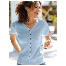 Kurzarmshirt Casual Looks "Shirt", Damen, Gr. 48, blau (hellblau), 95% Viskose, 5% Elasthan, unifarben, V-Ausschnitt, Shirts