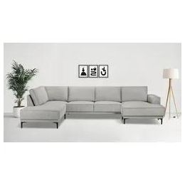 Wohnlandschaft OTTO HOME "XXL Sofa Oland, Struktur, Flachgewebe, Luxus-Microfaser, Boucle", braun (latte), B:345cm H:85cm T:210cm, 100% Polyester, Sofas, Wohnlandschaft, U-Form, 345 cm, Wellenunterfederung, Skandi-Design, Metallf&uuml;&szlig;e