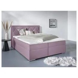 Boxbett Home Affaire "Alfie, wahlweise mit Bettkasten", rosa (rose), L:206cm, Bezug Bett: Samtvelours (100% Polyester), Bezug der Spiegelfl&auml;che Matratzendrell aus 100% Polyester. Topperbezug abnehmbar und waschbar bis 30o C, aus 100% Polyester, Komplettbetten, Boxspringbett, mit Stra&szlig;steinen im Kopfteil, H2, H3 und H4 w&auml;hlbar, Topseller