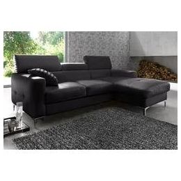 Ecksofa COTTA "Sammy L-Form", schwarz, B:226cm H:92cm T:105cm, Microfaser PRIMABELLE (100% Polyester);NaturLEDER in Sitz und R&uuml;cken/Kunstleder im Korpus;NaturLEDER (echtes Rindsleder), R&uuml;ckseite mit Spannstoff bezogen, Sofas, Ecksofa, mit Kopfteilverstellung, wahlweise mit Bettfunktion