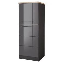 Seitenschrank KOCHSTATION "KS-Wien", grau (grau hochglanz), B:60cm H:165cm T:60cm, Holzwerkstoff, MDF, Schr&auml;nke, Seitenschrank, Breite 60 cm, H&ouml;he 165 cm, T&uuml;ranschlag wechselbar