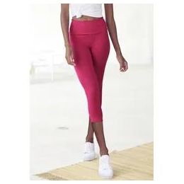 Caprileggings Lascana, Damen, Gr. 32/34, N-Gr, pink, Single Jersey, Obermaterial: 95% Baumwolle, 5% Elasthan, unifarben, Basic, Basic kniebedeckend, Hosen, mit breitem, weichen B&uuml;ndchen