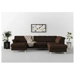 Sit & More Wohnlandschaft SIT & MORE "Marano U-Form", braun (dunkelbraun), B:304cm T:216cm, 100% Polyester, Sofas, Wohnlandschaft, inklusive Kopfteilverstellung, wahlweise mit Bettfunktion, Bettkasten