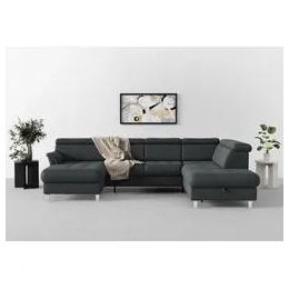 Sit & More Wohnlandschaft SIT & MORE "Marano U-Form", grau (dunkelgrau), B:304cm T:216cm, 100% Polyester, Sofas, Wohnlandschaft, inklusive Kopfteilverstellung, wahlweise mit Bettfunktion, Bettkasten