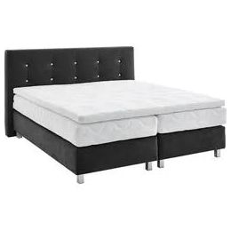Boxspringbett, schwarz, B:175cm L:210cm, Bezug: Microvelours 100% Polyester;Polsterung: 100% Polyester, Westfalia Schlafkomfort, Komplettbetten, Boxspringbett, mit Kn&ouml;pfen in Kristalloptik, wahlweise mit Topper