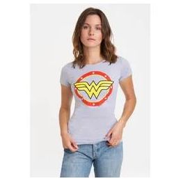T-Shirt logoshirt "Wonder Woman Circle Logo", Damen, Gr. L, grau (grau, meliert), 95% Baumwolle, 5% Elasthan, unifarben, lang, Rundhals, Shirts T-Shirt, mit lizenziertem Print