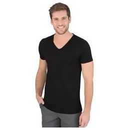 T-Shirt TRIGEMA "TRIGEMA V-Shirt Slim Fit", Herren, Gr. S, schwarz, Single Jersey, 100% Baumwolle, Basic, lang, V-Ausschnitt, Shirts T-Shirt