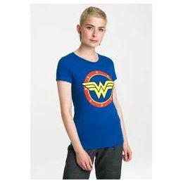 T-Shirt logoshirt "Wonder Woman Circle Logo", Damen, Gr. S, blau (blau, mehrfarbig), 100% Baumwolle, unifarben, normal, Rundhals, Shirts T-Shirt, mit lizenziertem Print