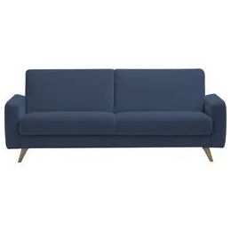 3-Sitzer exxpo - SOFA FASHION "Samso, elegant und bequem, aktueller Cord Bezug, Kippcouch", blau (navy), B:222cm H:89cm T:93cm, 100% PES, Sofas, hochwertige Verarbeitung, Schlafsofa inkl. Bettfunktion und Bettkasten