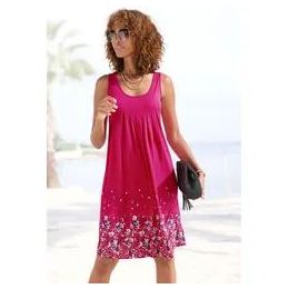 Beach Time Strandkleid BEACHTIME, Damen, Gr. 46, N-Gr, pink (beere), Jersey, Obermaterial: 100% Viskose, bedruckt, figurumspielend kniefrei, Rundhals, Kleider Strandkleid, mit Blumenprint, Minikleid, Sommerkleid, Strandkleid