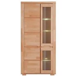 Vitrine OTTO HOME "DENIS70, Wohnzimmer, viel Stauraum, verstellbaren Einlegeb&ouml;den, ge&ouml;lt", beige (kernbuche teilmassiv), B:90cm H:190cm T:40cm, Holz teilmassiv, Schr&auml;nke, Vitrine, B/T/H:90/40/190cm, Front Kernbuche massivholz,10 F&auml;cher, Grifflos