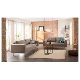 3-Sitzer Home Affaire "Lasse", braun, B:239cm H:84cm T:89cm, Struktur fein( 100% Polyester);Filzoptik (100% Polyester);Luxus-Microfaser (100% Polyester), Sofas, im scandinavischem Stil mit Holzf&uuml;&szlig;en