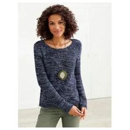 Rundhalspullover Casual Looks "Pullover", Damen, Gr. 52, blau (marine, meliert), 54% Baumwolle, 46% Polyacryl, meliert, figurumspielend, Pullover Rundhalspullover