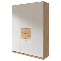 Dreht&uuml;renschrank Rauch "Landsberg", wei&szlig; (eiche artisan, wei&szlig;), B:136cm H:197cm T:54cm, Holzwerkstoff, Schr&auml;nke, Dreht&uuml;renschrank, mit praktischen T&uuml;ren und Schubk&auml;sten