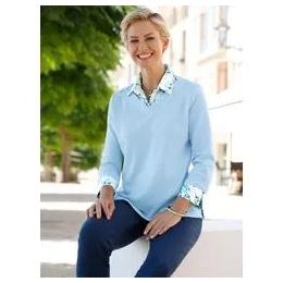 2-in-1-Shirt Classic Basics "Shirt", Damen, Gr. 46, blau (hellblau, meliert), 85% Polyester, 15% Viskose, gebl&uuml;mt, unifarben, V-Ausschnitt, Shirts 2-in-1 Shirt