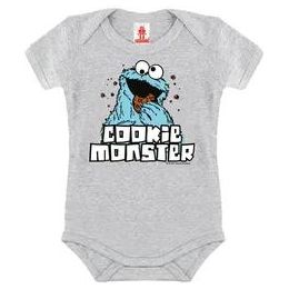 Body logoshirt "Cookie Monster", Jungen, Gr. 86/92, EURO-Gr&ouml;&szlig;en, grau (grau, meliert), 93% Baumwolle, 7% Polyester, unifarben, kurz, Rundhals, Bodys Body, mit lizenziertem Print