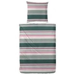 Bettw&auml;sche Primera "Late Summer Stripe", schwarz (anthrazit, pink), B/L: 135cm x 200cm, 1 Stk., 1 Stk., Perkal, B/L: 80cm x 80cm, 2 Stk., Perkal, Obermaterial: 100% Baumwolle, Bettw&auml;sche, Bettw&auml;sche, mit modernen Streifen in frischen Farben