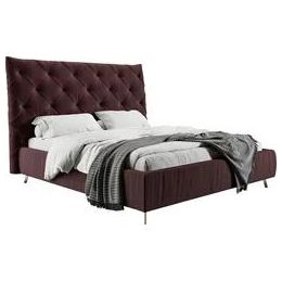 Polsterbett Home Affaire "Elloree, in 4 Breiten, hinten mit Originalstoff bezogen, auch in Leder", rot (bordeaux), B:216cm H:143cm L:254cm, 100% Polyester, Betten, Polsterbett ohne Bettkasten Polsterbett, Kopfteilh&ouml;he 143cm, belastbar bis 280 kg, auch in &Uuml;berl&auml;nge 220cm