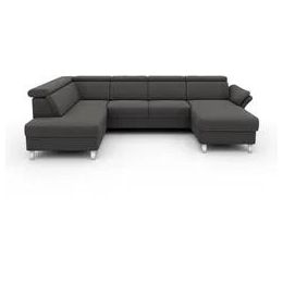 Sit & More Wohnlandschaft SIT & MORE "Vincenzo U-Form", grau (dunkelgrau), B:317cm H:84cm T:93cm, Sofas, Wohnlandschaft, inklusive Kopfteilverstellung, wahlweise mit Bettfunktion, Bettkasten
